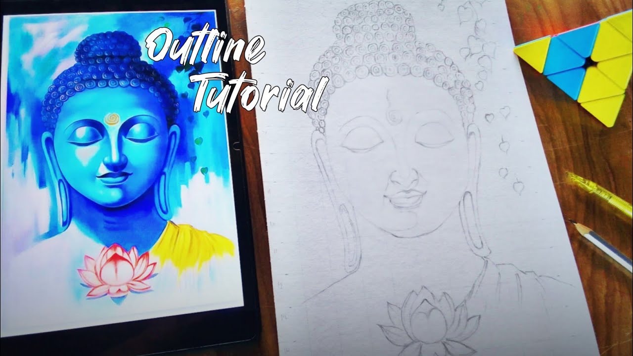 Gautam Buddha Outline Drawing, step by step outline tutorial - YouTube