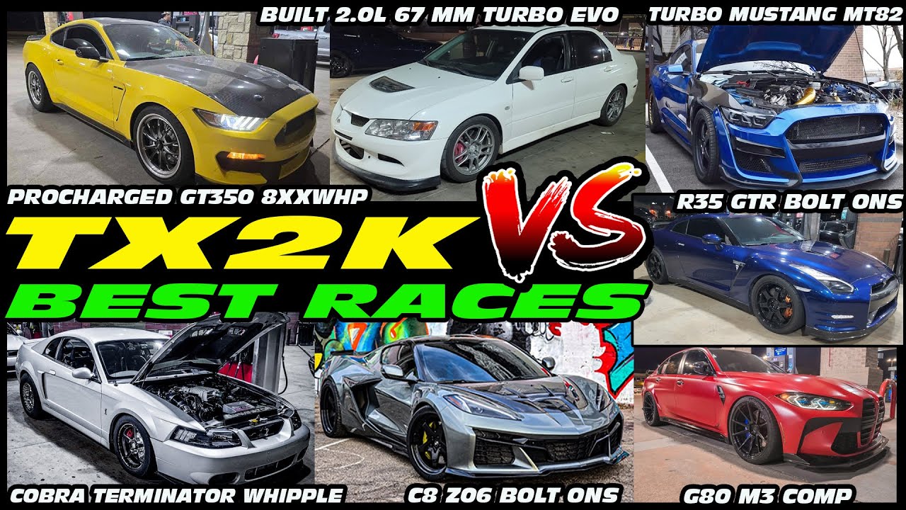 BEST RACES OF TX2K WHIPPLE COBRA TERMINATOR, GTR, TURBO MUSTANG, C6 ...