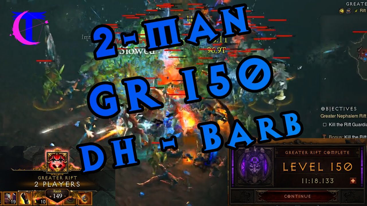Diablo III Season 21 - 2man Greater Rift 150 (DH - Barb) - YouTube
