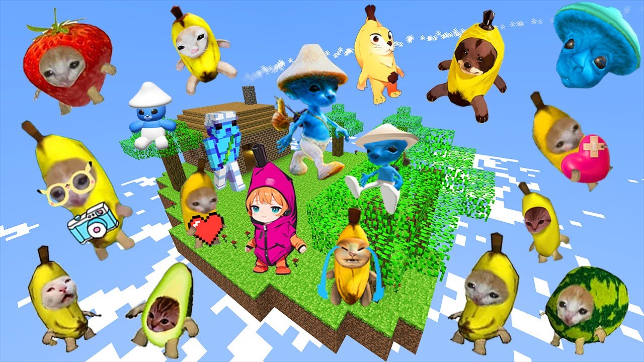 🌤 BANANA CAT SMURF CAT MEME NEXTBOTS SPARTAN KICKING | SKY MINECRAFT in ...