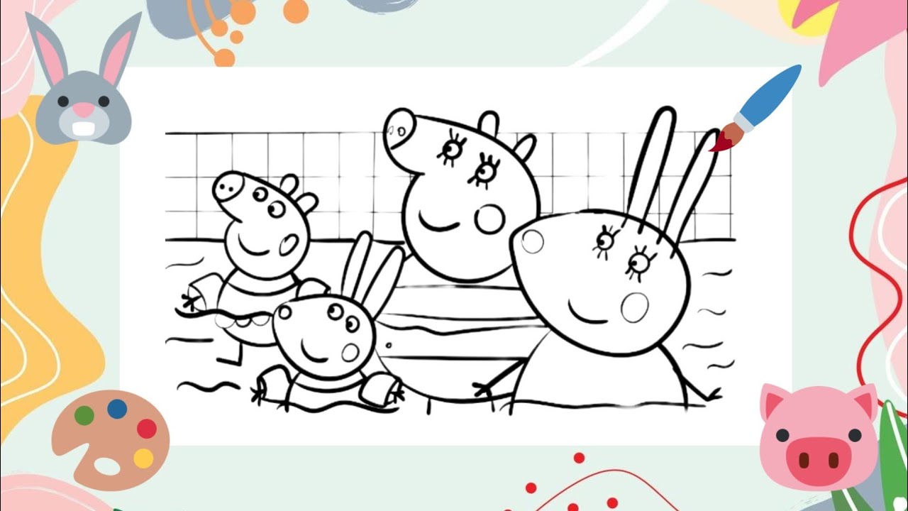 Peppa Pig Family and Rabbit Family "[Enjoys Swimming Together]" Drawing ...
