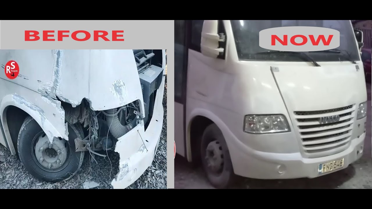 Fixing a missing part of the front bumper with polyester resin and ...