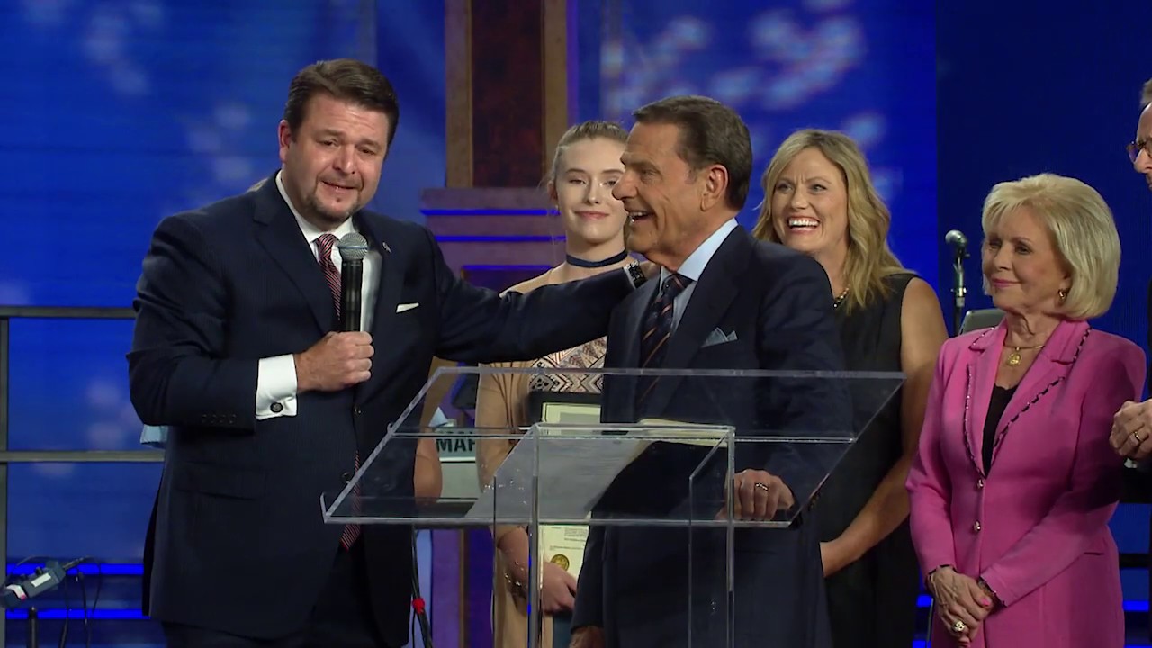 Sen. Jason Rapert delivers Senate Citation to Kenneth Copeland - YouTube