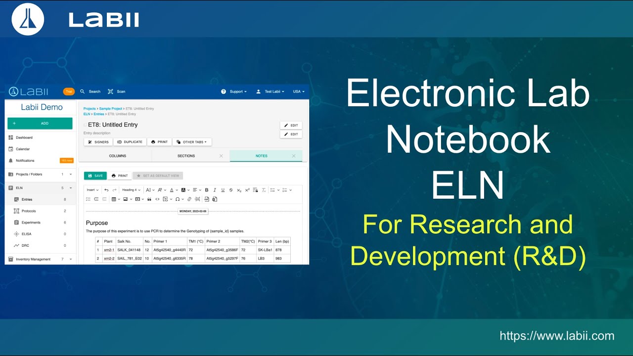 Labii demo: Electronic Lab Notebook (ELN) for Research and Development ...