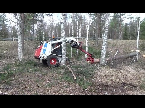 Mitenhän tämän juntin kanssa käy?|Bobcat and homemade logging winch ...