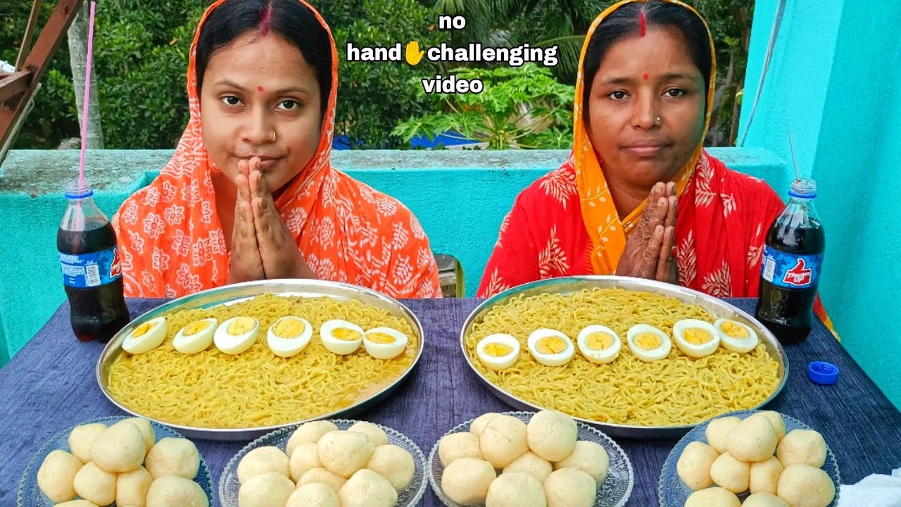 no hand challenging video...|| noodles, boiled egg, rasgulla & cold ...
