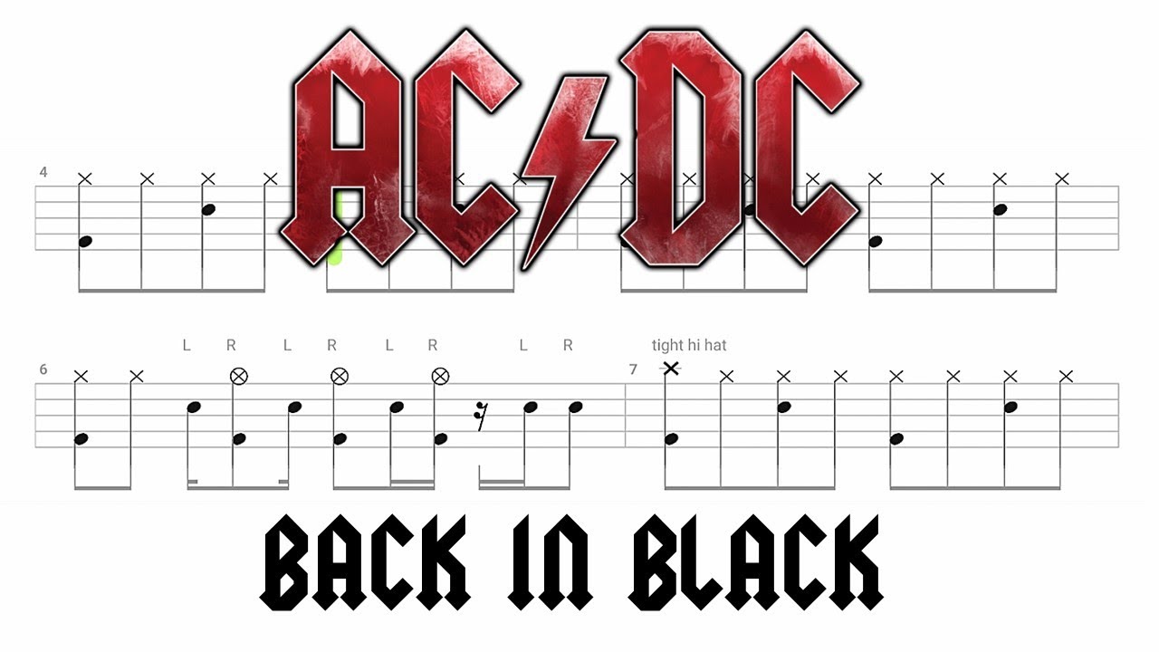 AC/DC - Back In Black (🔴 Drum Notation | Tutorial) @chamisdrums Bass ...