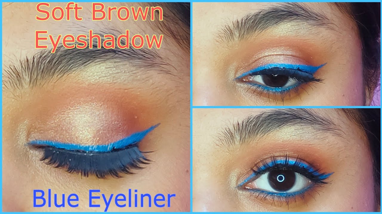 Soft Brown Eyeshadow + Bold Blue Eyeliner | Soft Glam Tutorial # ...