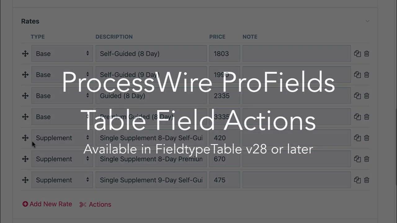 ProcessWire ProFields Table v28 new features - YouTube