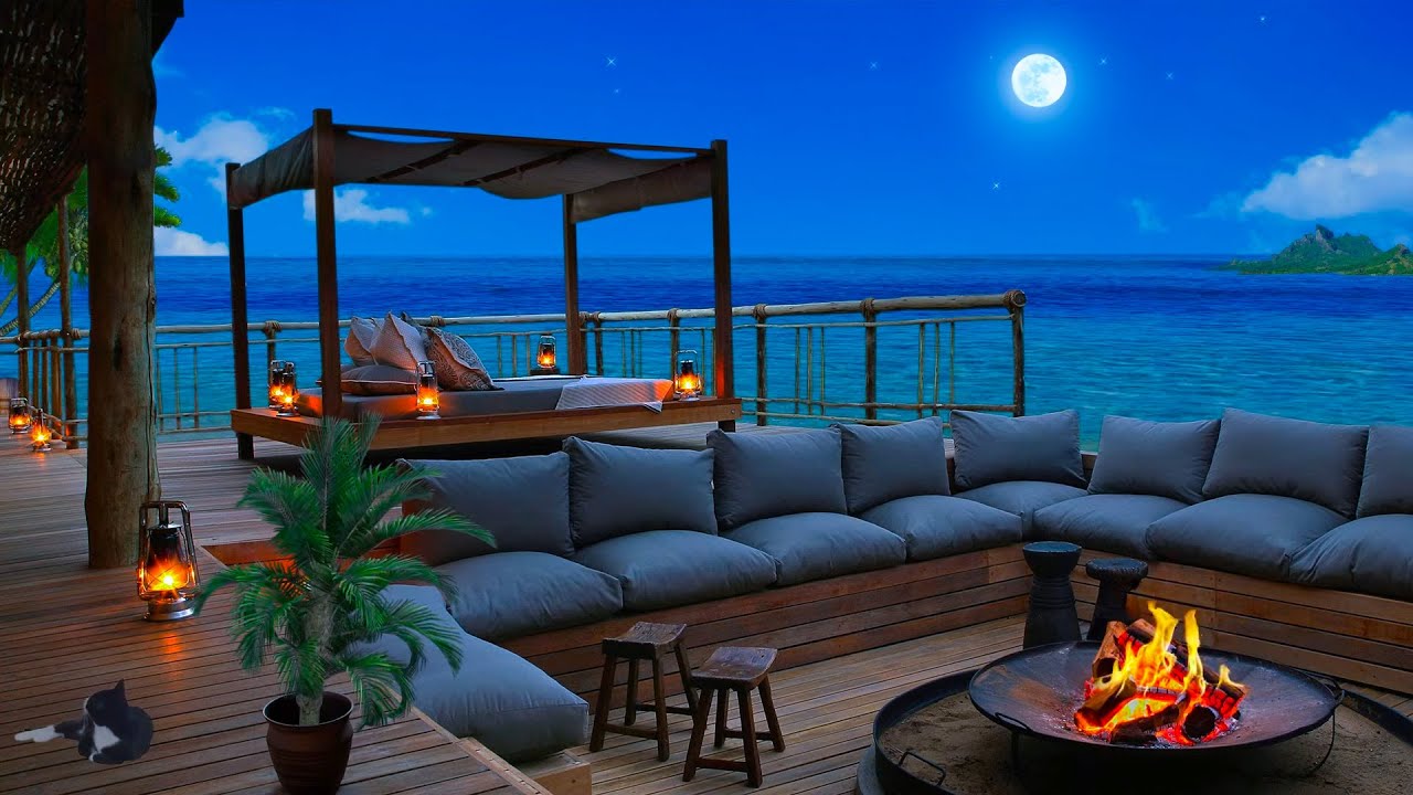 Campfire beach atmosphere with relaxing waves 🌊The space of a high ...