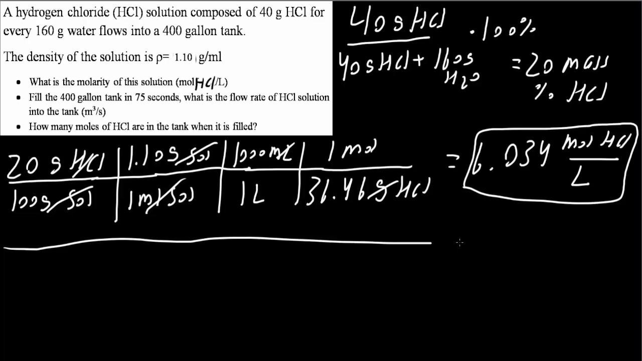 Example Molarity/Flow Rate using density and composition (process ...
