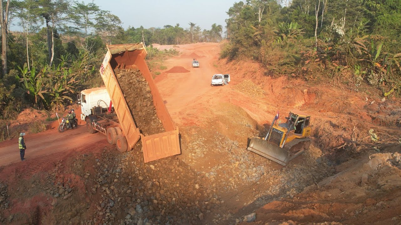 OMG! Part2 Of So Beautiful Dump Truck Unloading Stone Building Mountian ...