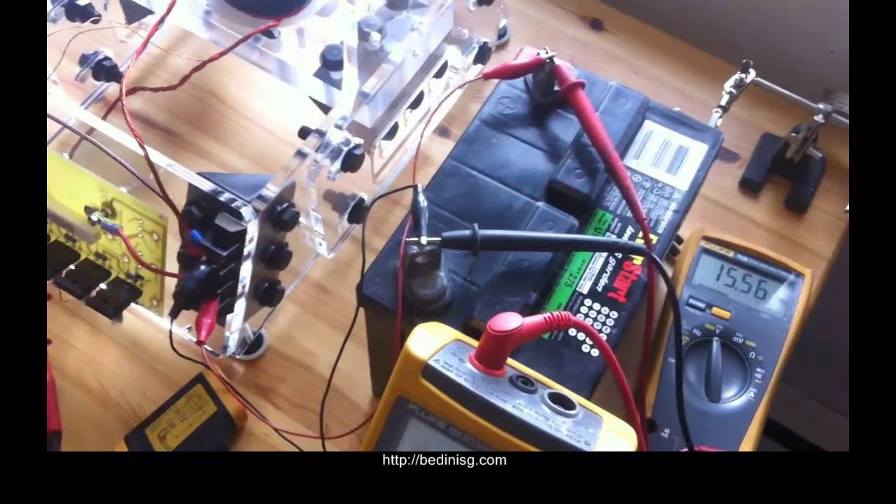 Bedini SG - pushing output battery to 15.67v - YouTube