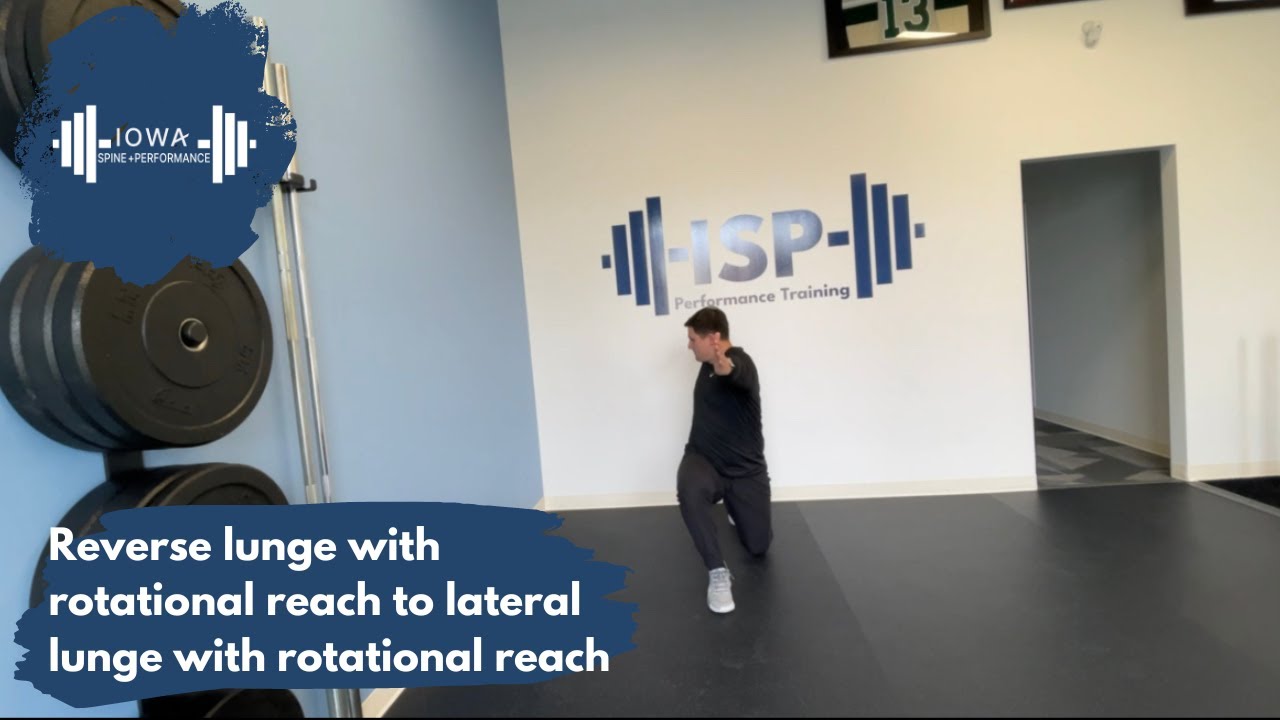 Reverse lunge with rotational reach to lateral lunge with rotational ...