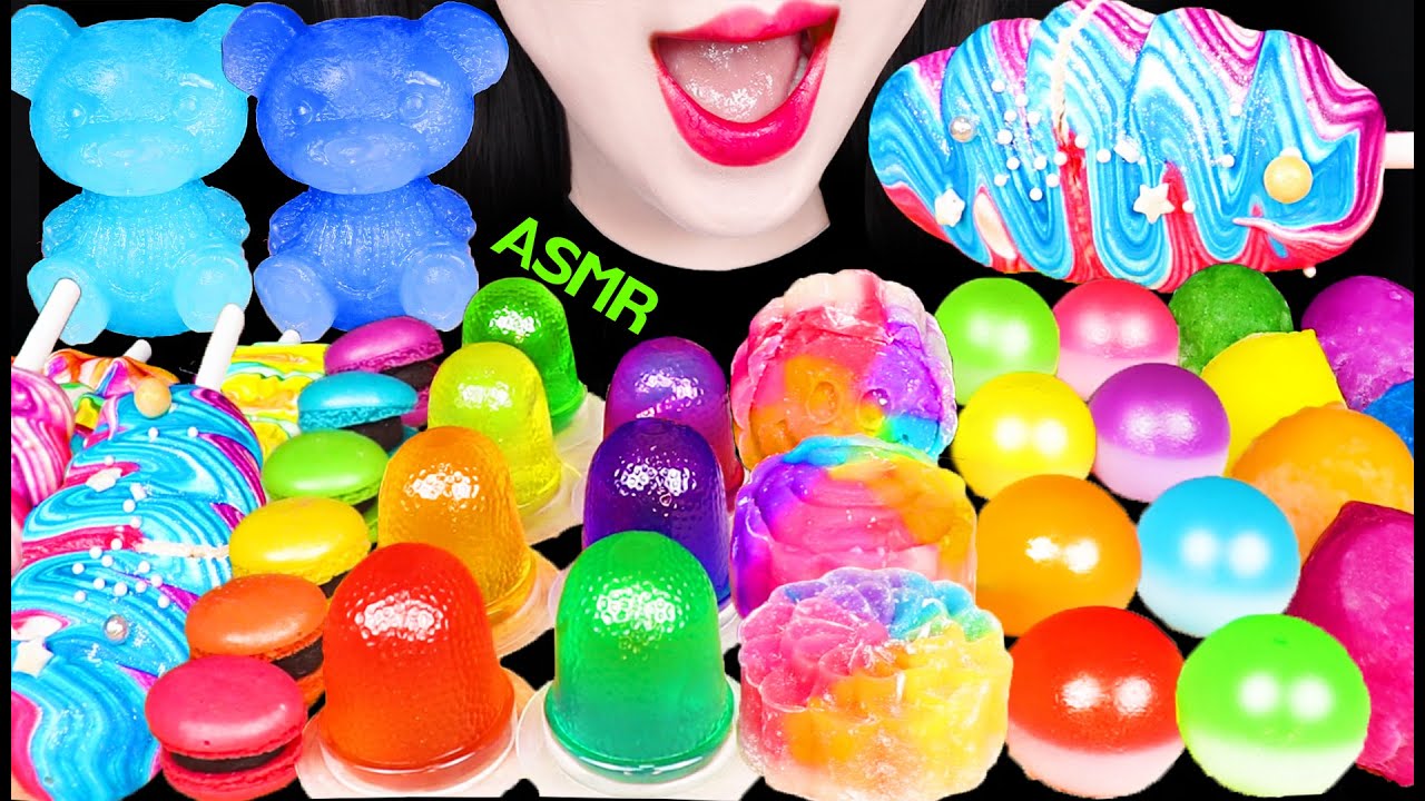 ASMR RAINBOW FOODS *ICE BEAR, BELL JELLY, GALAXY POP 얼음 곰, 컵 젤리 먹방 ...