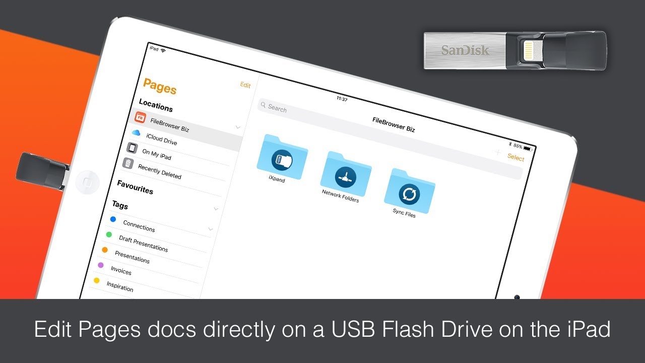Edit Pages docs directly on a USB Flash Drive on your iPad - YouTube