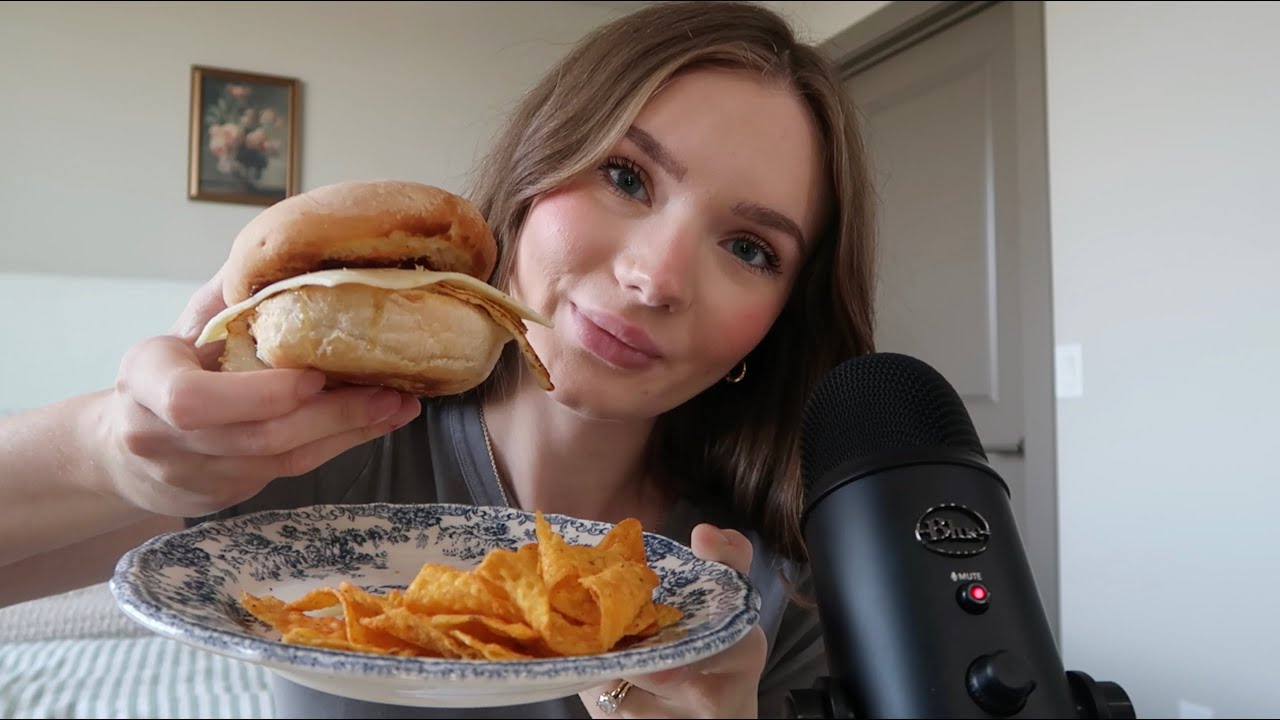 ASMR | eating a breakfast egg sandwich with chips *mouth sounds* - YouTube
