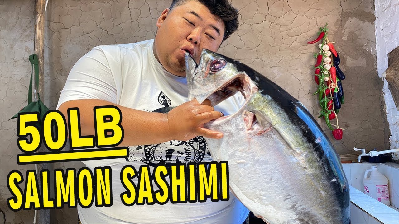 Eating more than 20 kilograms of salmon as noodles Brother Monkey is so satisfied! - YouTube