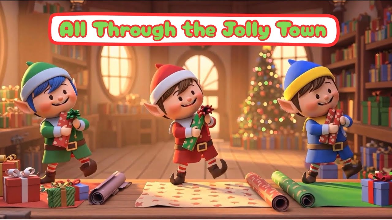 All Through the Jolly Town 🎄 | Christmas Kids Song (Wheels on the Bus ...