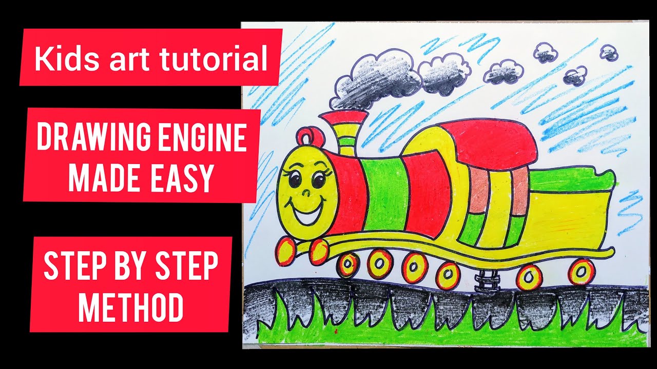 HOW TO DRAW AN ENGINE| KIDS ART TUTORIAL| KALAVIBES| #stayhome #draw # ...