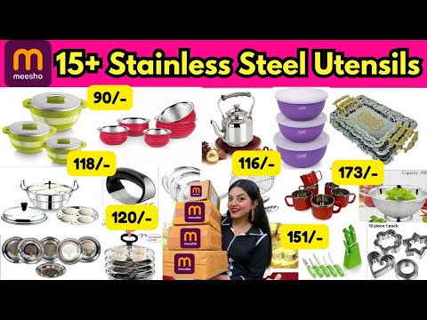 Meesho 15+ Kitchen Stainless Steel Utensils Rs 90/- Idli Maker ...