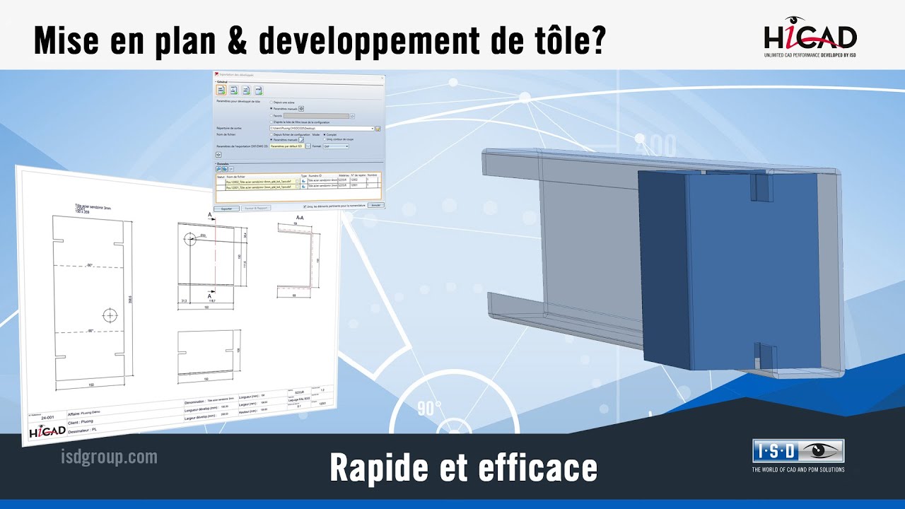 HiCAD CAO 3D intuitif - mise en plan de tôlerie - mise à plat - YouTube