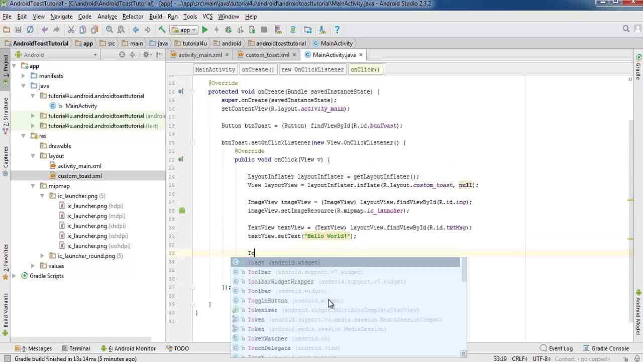 Android Toast Example - Android Studio Tutorial for Beginners - YouTube