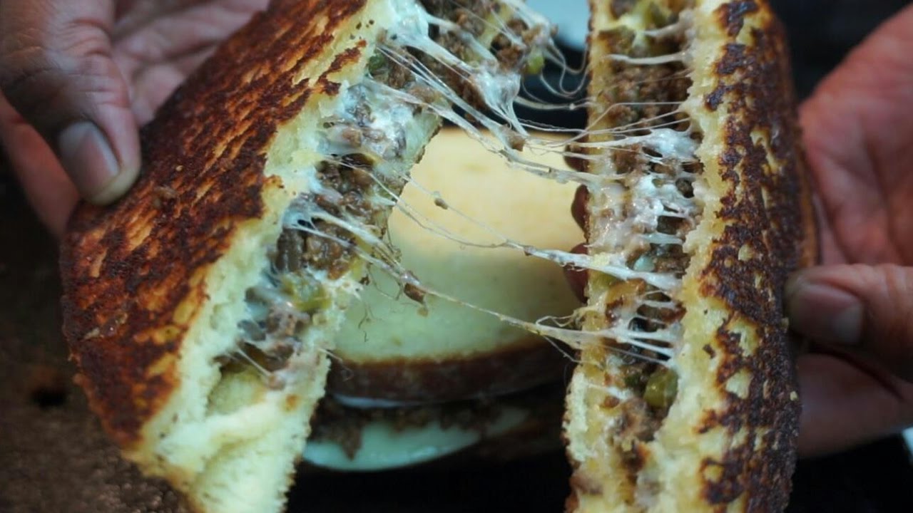 Ground Philly Cheesesteak Grilled Cheese - YouTube