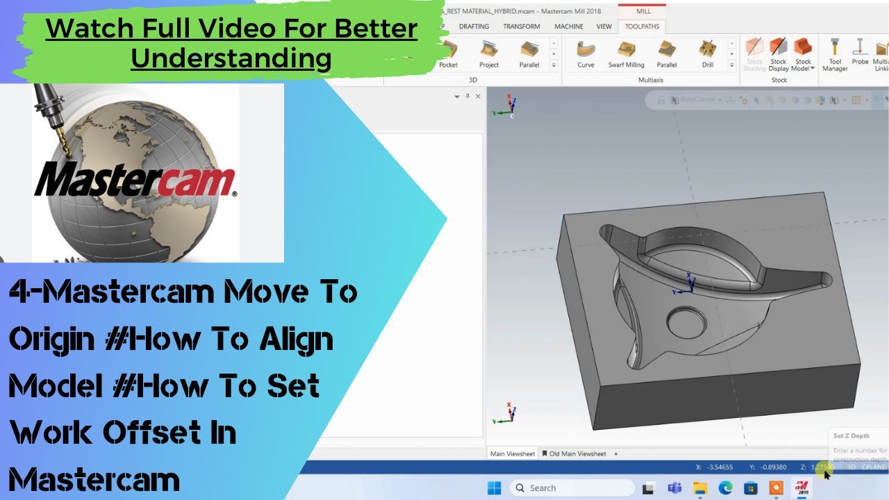 4-Mastercam Move To Origin #How To Align Model #How To Set Work Offset ...