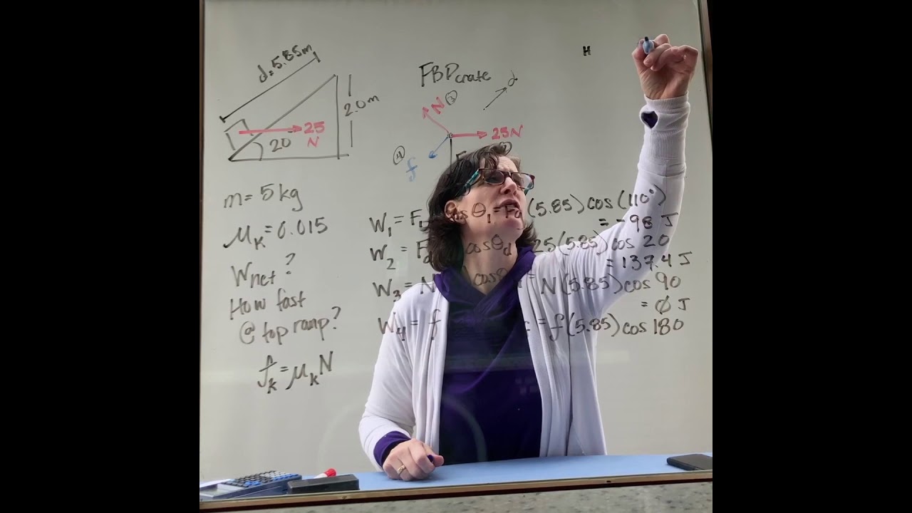 Work Energy Practice Problem Crate Up Ramp with Friction - YouTube