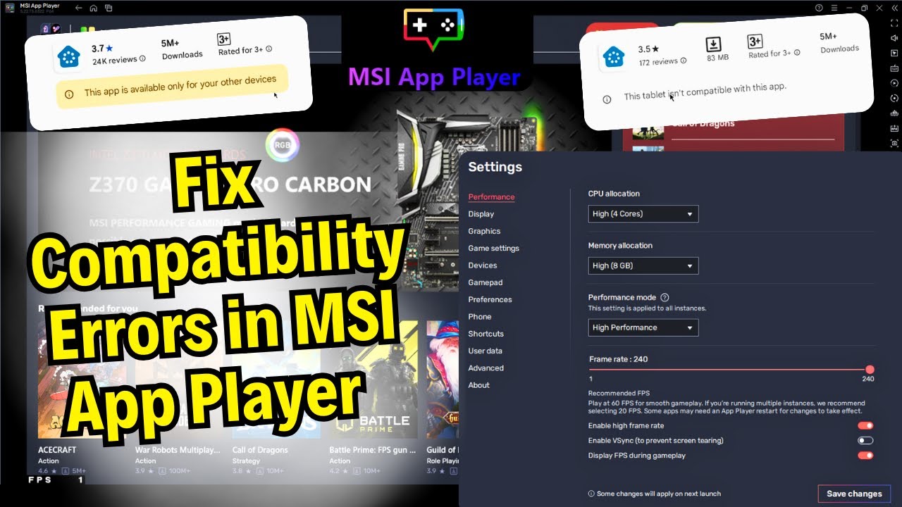Fix 'Device Not Compatible' in MSI App Player || Latest Android & Multi ...