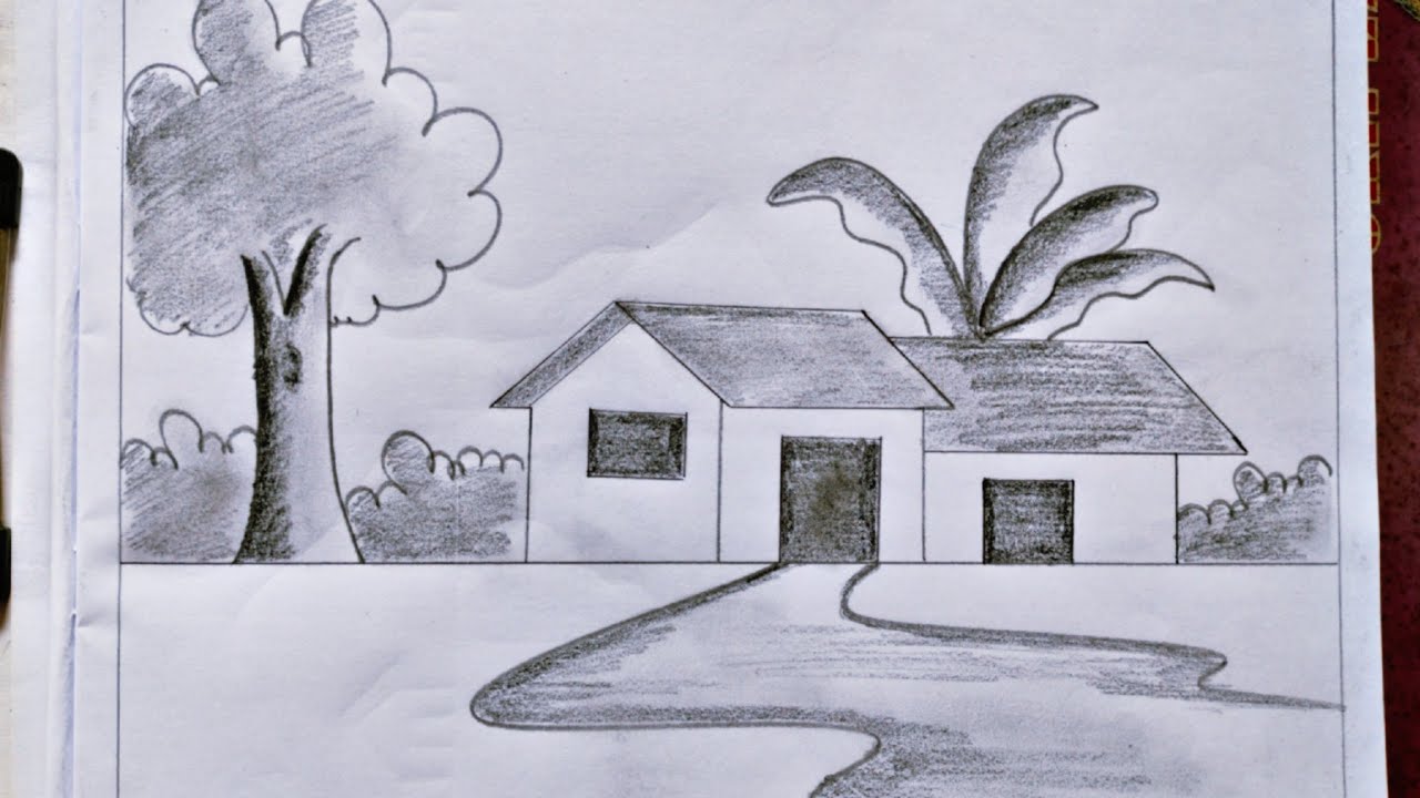 Easy Landscape Scenery drawing with pencil Step by Step || Easy Scenery ...