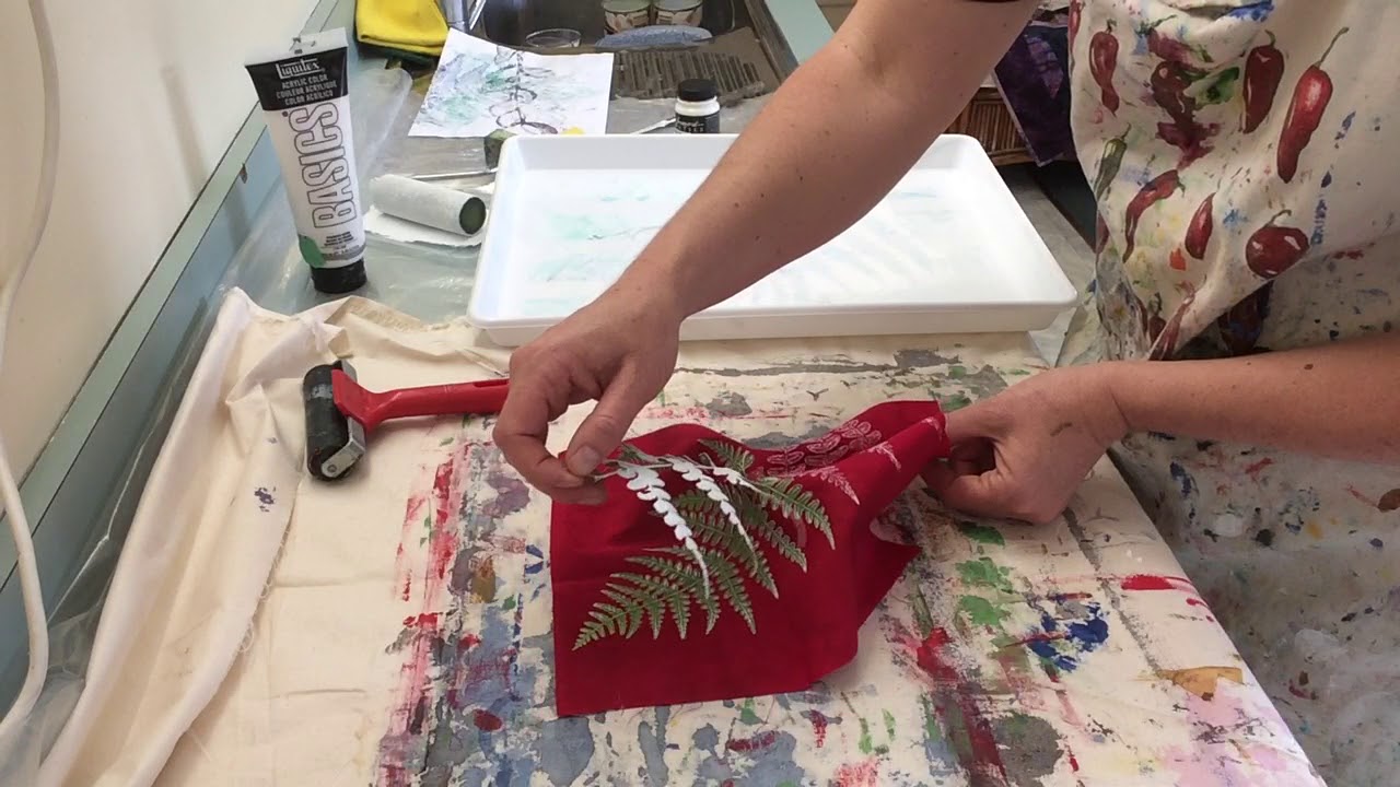 Tutorial on how to make plant prints with paint on fabric - YouTube