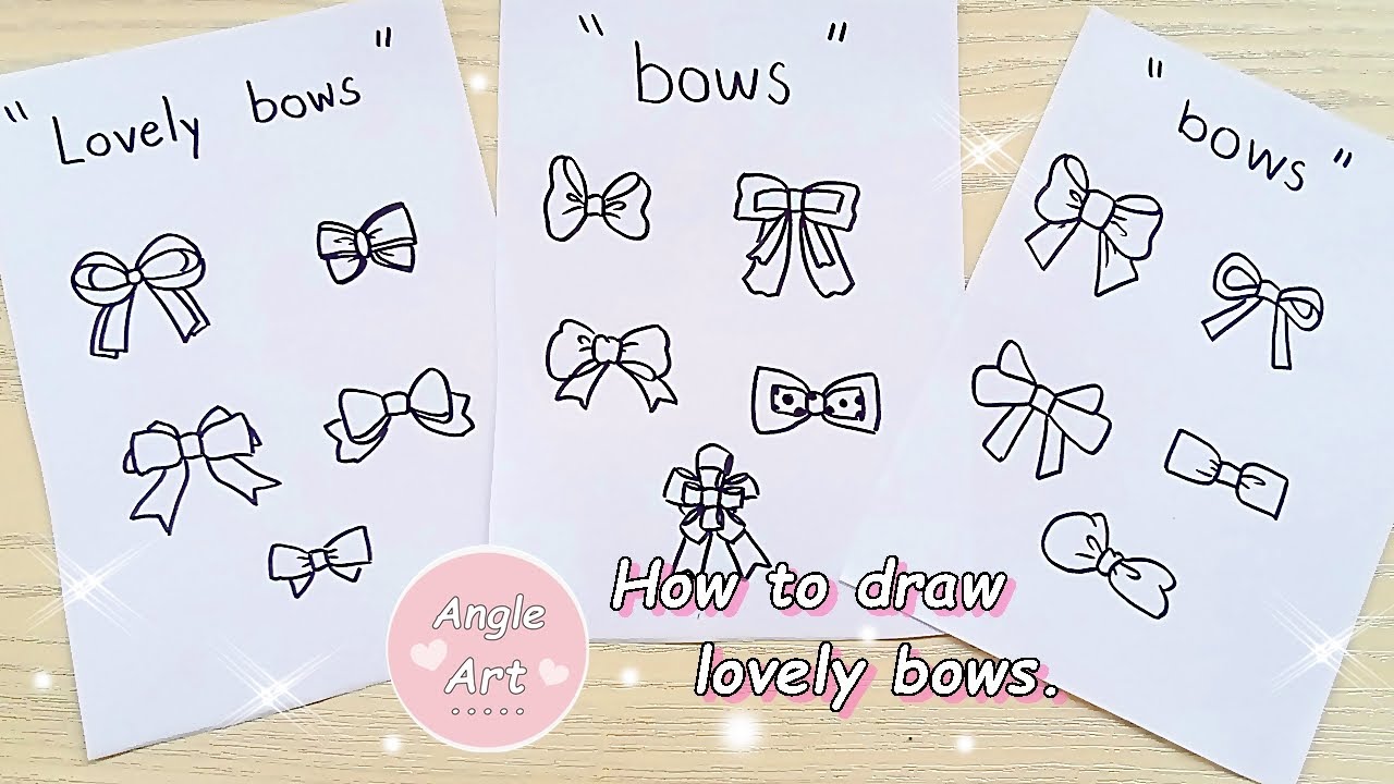 How to draw cute 15 bows. Easy drawing 2023. Bows doodles. Angle art ...