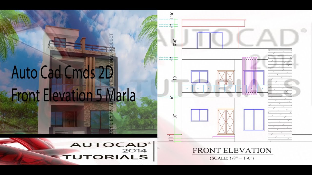 How to Making Auto Cad 2D Basic Front Elevation 5 Marla 25x50 Tutorial ...