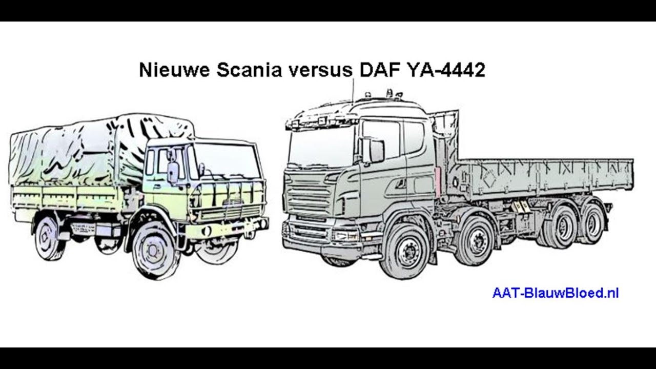 Nieuwe Scania Gryphus versus DAF YA-4442 4 tonner - YouTube