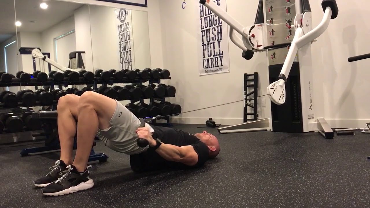 Lying Glute Bridge Straight Arm Pulldown - YouTube