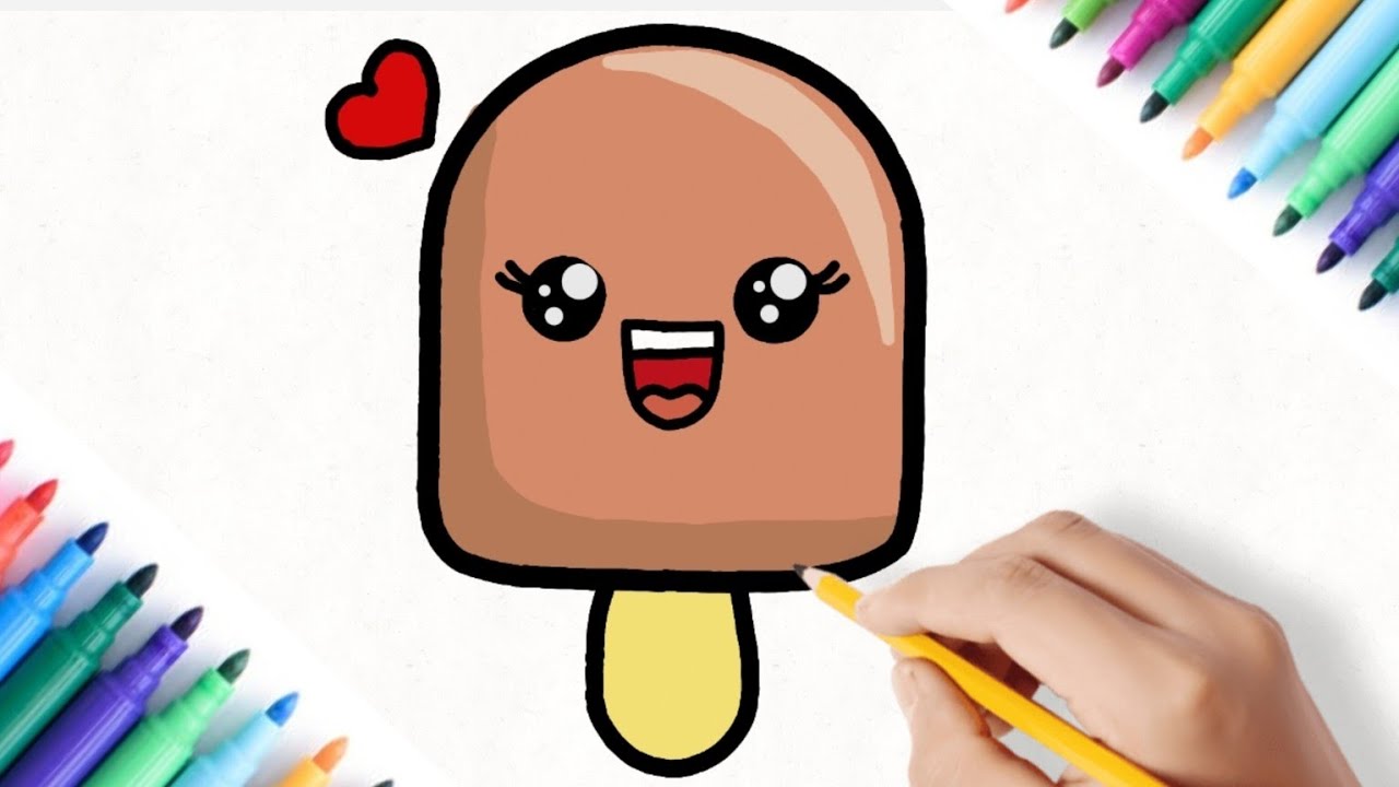 Cute chocolate ice cream bar drawing for kids and toddlers - YouTube