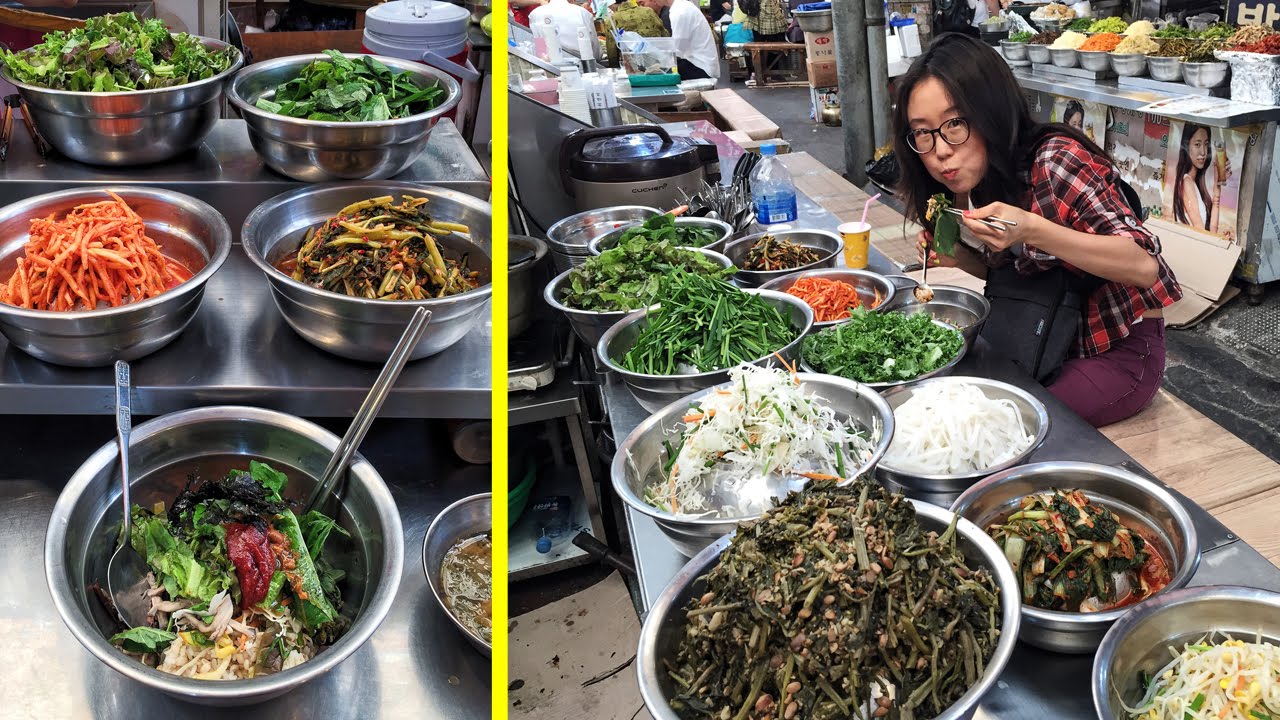 Eating Bibimbap at Gwangjang Market & Other Korean Street Food - YouTube