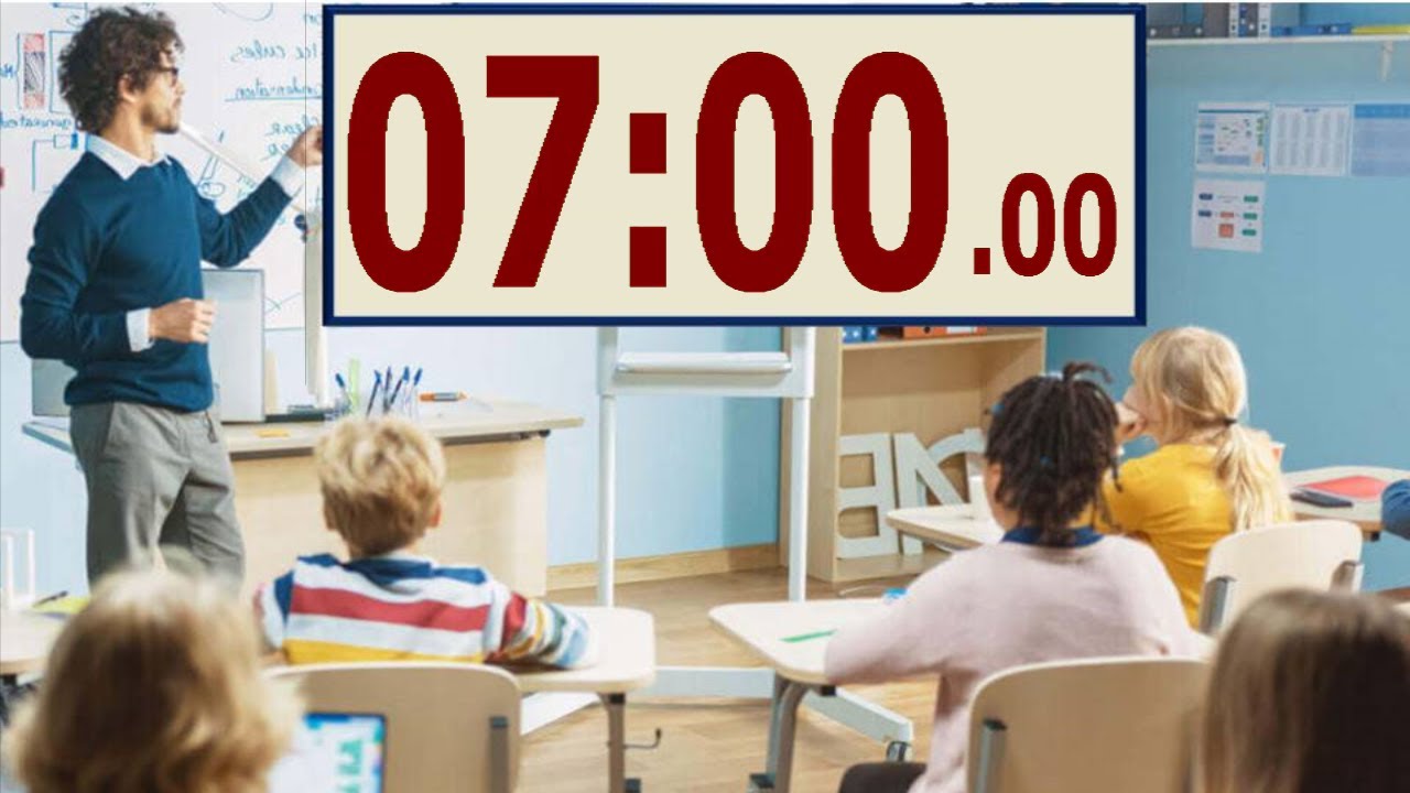 7 minute countdown timer for classroom with alarm clock - YouTube
