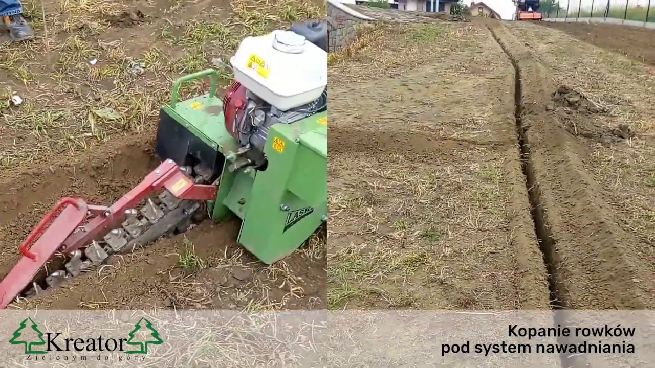 Kopanie rowków pod system nawadniania - YouTube