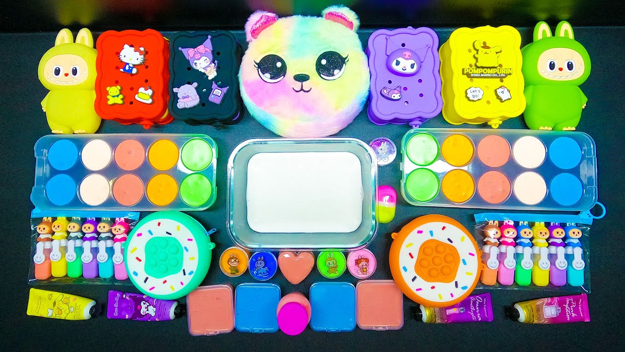 Making Relaxing Slime with Satisfying Bags Crunchy & Clay 🌈Happy LABUBU ...