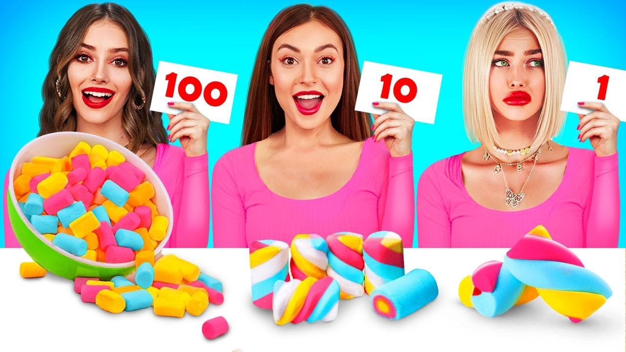 100 Layers of Food Challenge | Eating Giant VS Tiny Food For 24 Hours ...