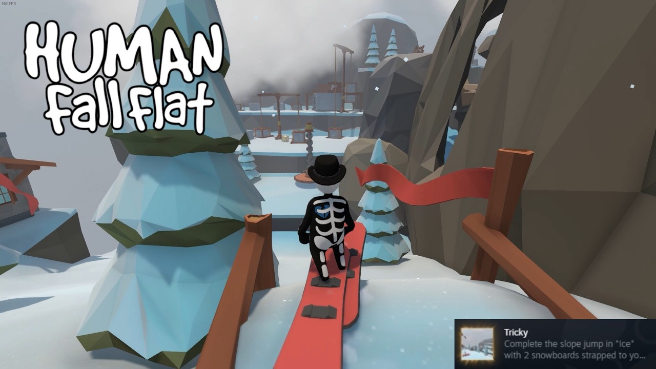 Tricky - Complete the slope jump in "Ice" with 2 snowboards strapped to ...