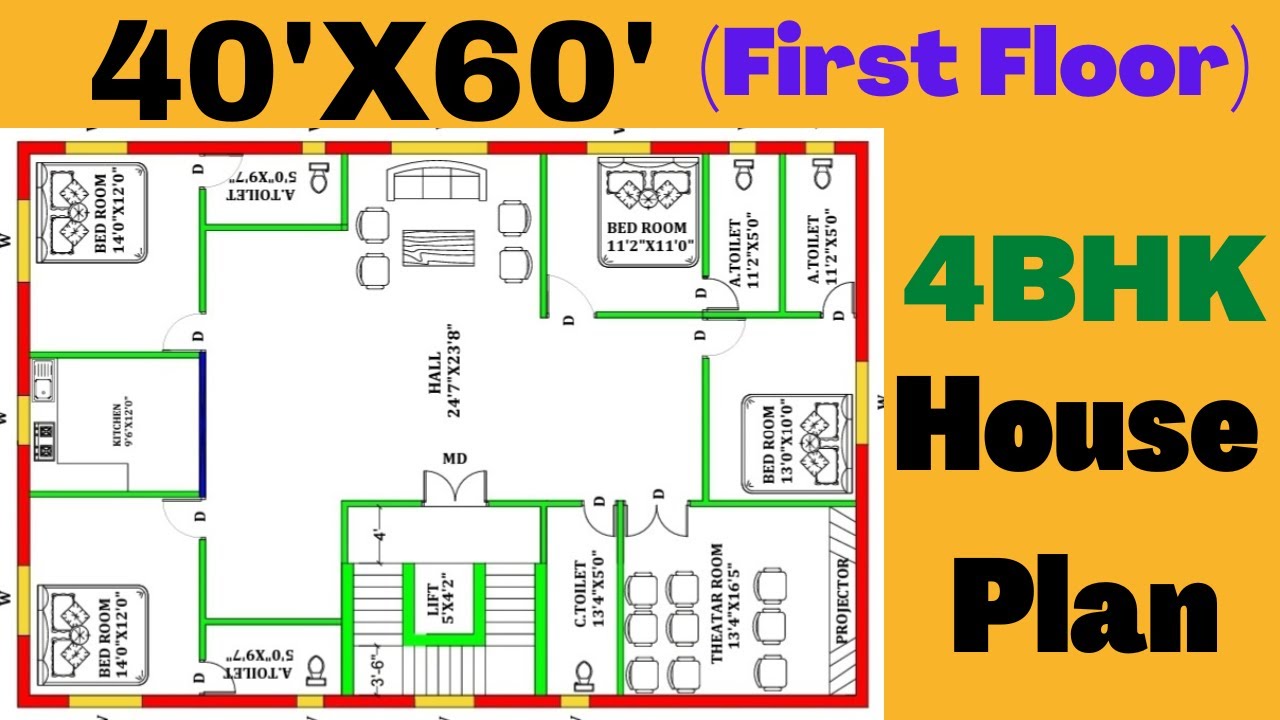 40'x60' Feet ka House Plan|| 40'x60' फिट का घर का नक्सा|| 2400 Sq.feet ...