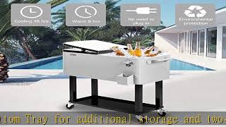 VINGLI 80 Quart Rolling Cart on Wheels, Portable Bar Drink Cooler, Beverage for Patio Pool Party, I