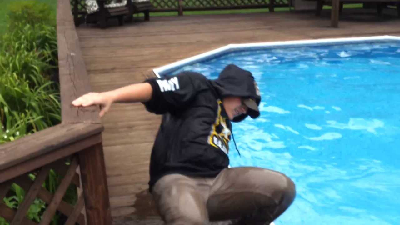 Clothed pool jump - YouTube