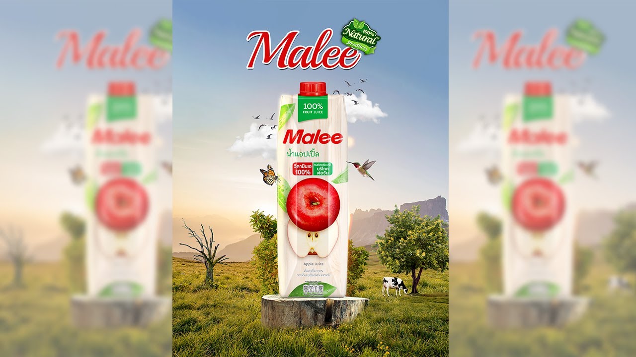 Product manipulation in Photoshop apple juice poster design | photoshop ...