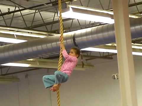 First Gymnastics Lessons Climb a Rope - YouTube