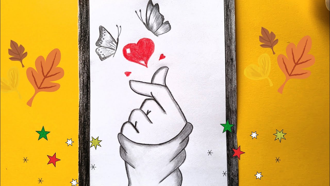 🎀Dibujo facil 😉Como hacer un corazon coreano Dibujo a lápiz con ...